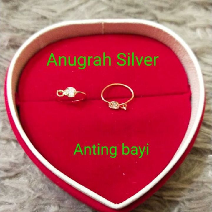 Anting kenip khusus bayi Rose gold mata 1 zircon pth perak 925/Silver lapisan emas kuning murni ...