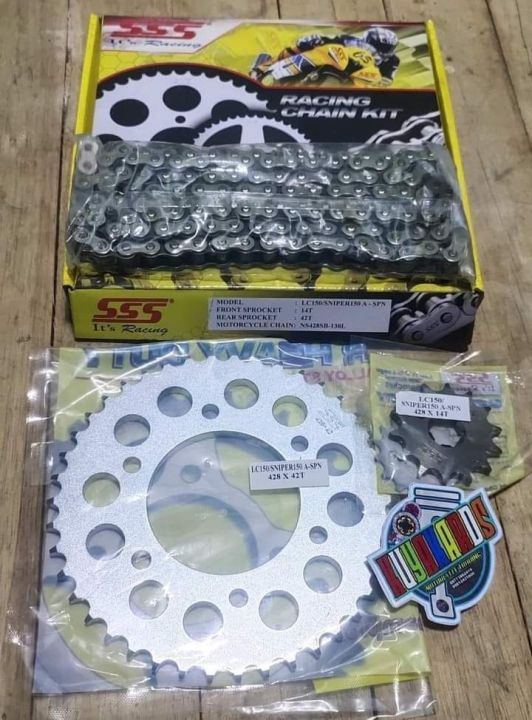 SSS CHAIN SET NICKLE CHROME 14T,15T/42,43 44-45 428 130L SNIPER155/150 ...