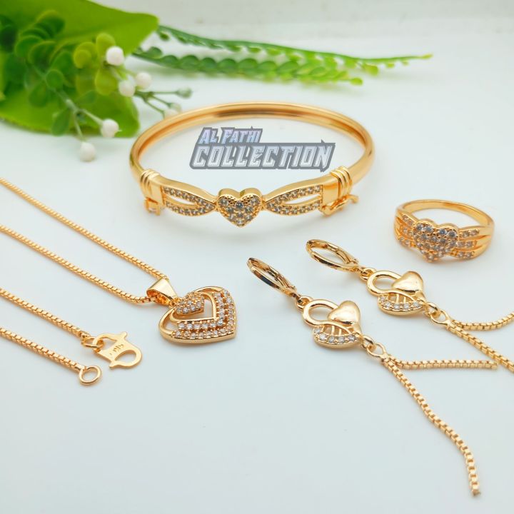 Set perhiasan Wanita Motif Love berlapis Emas | Lazada Indonesia