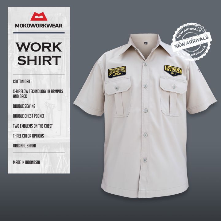 KEMEJA ENGINEER MOKOWORKWEAR KHAKI / ENGINEER CLOTH KHAKI / BAJU ...