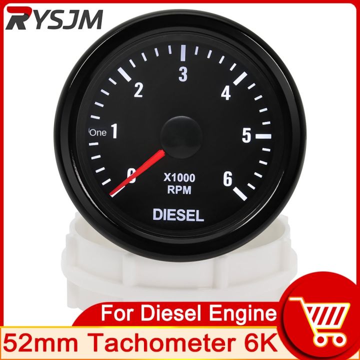 AD 52mm 0-6000 RPM Meter White Electrical Tachometer Gauge For Diesel ...