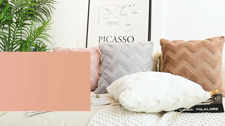 45x45cm Wavy Pattern Soft Plush Throw Pillow Cover Solid Color Square ...
