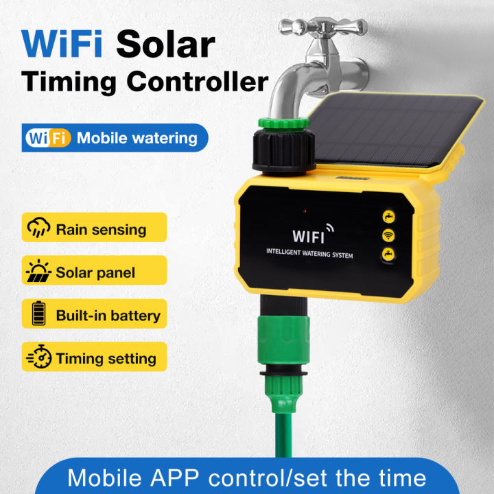 WiFi Tuya Solar Powered Watering Timer Automatic Drip Irrigation Watering Timer Sprinkler Garden ...