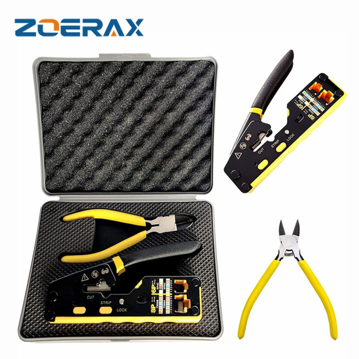 ZOERAX RJ45 Cat6 Cat5 Cat5e Pass Through Crimping Tool Kit Ethernet ...