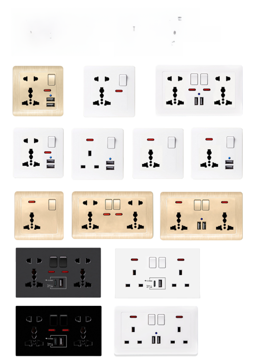 13A British Five Hole USB Power Wall Socket Multi-Function Universal ...