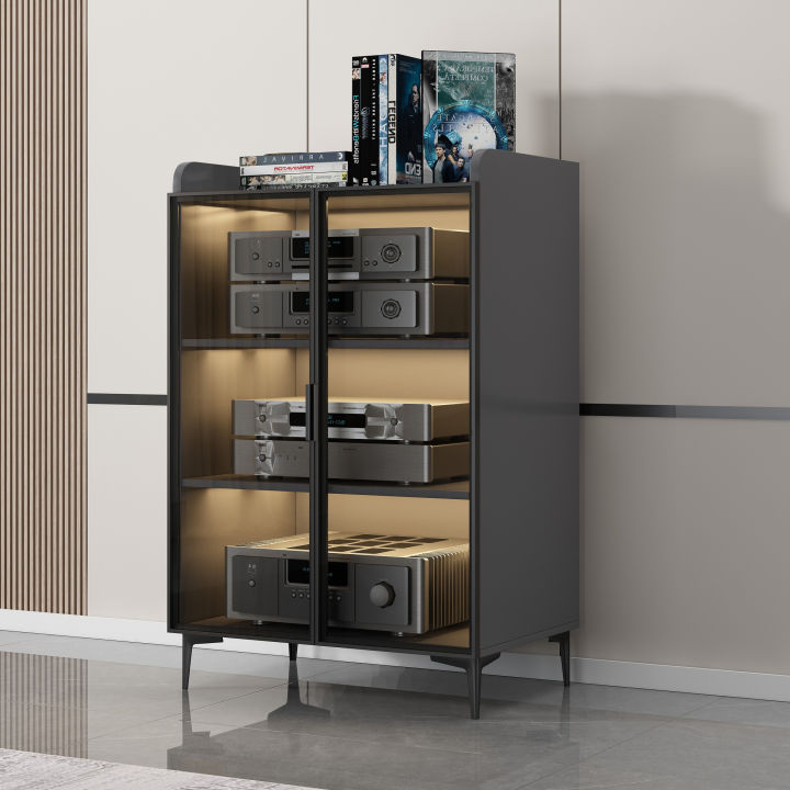 Minimalist Glass Door Amplifier Cabinet Professional Audio Amplifier ...