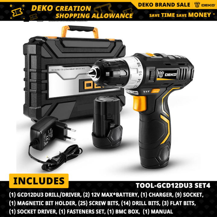 DEKO GCD12DU3 12V Electric Screwdriver Cordless Drill Mini Power Driver ...