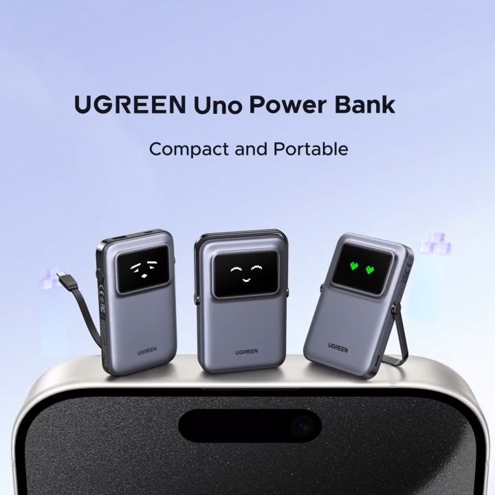 UGREEN Uno Power Bank | Built-In USB-C Cable 10000mAh 30W Fast Charging ...