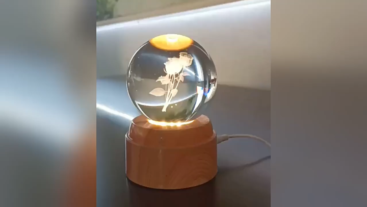 โคมไฟลูกแก้วคริสตัล หมุนได้ 360° โคมไฟหัวเตียง3D LED+USB ฐานใหญ่ ฐานสูง ของขวัญ วันเกิด โคมไฟ ...
