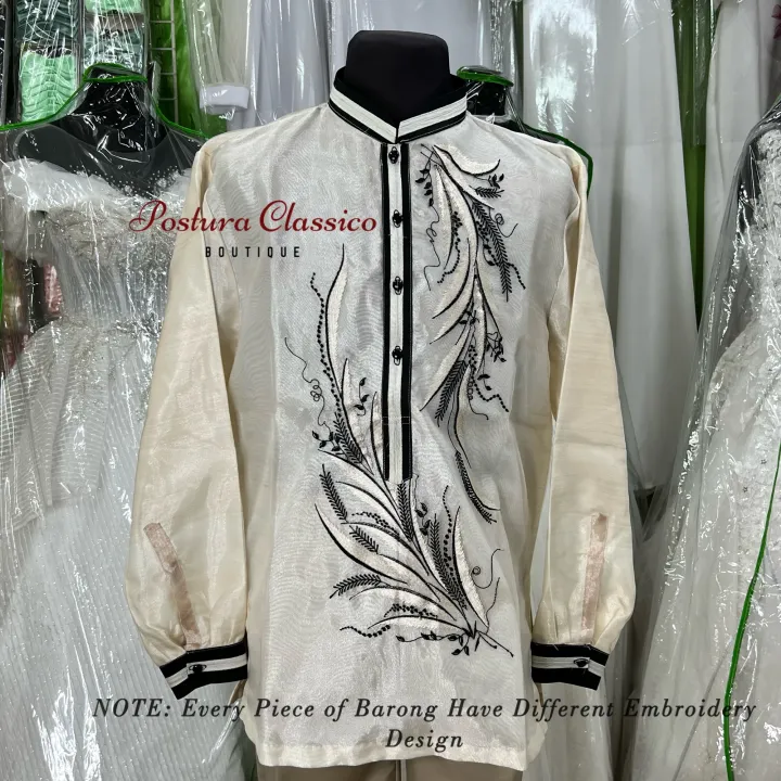 【The New】 Barong Tagalog For Men Double Piping Black w/ Black Burda ...