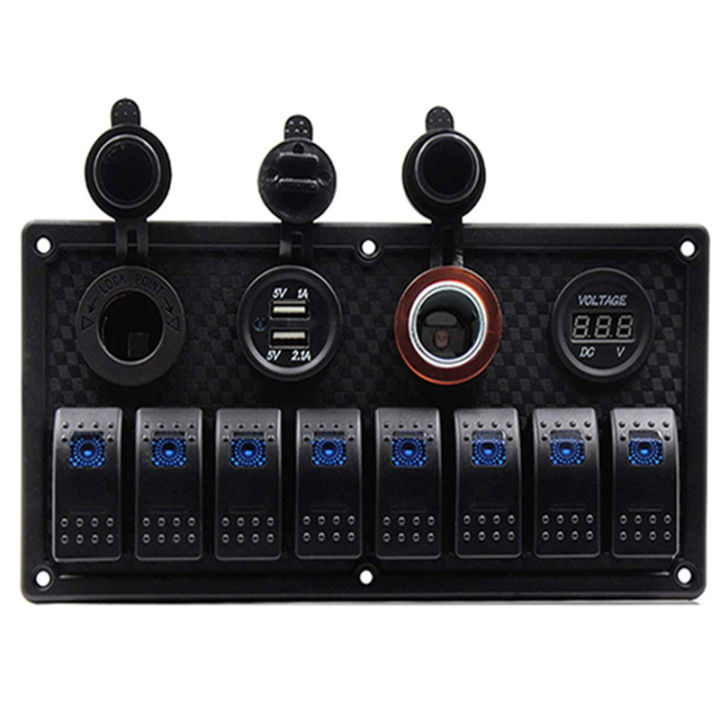 8 GANG LED Rocker แผงสวิตช์ Marine แผงสวิตช์ ON-OFF + Dual USB Power รถ ...