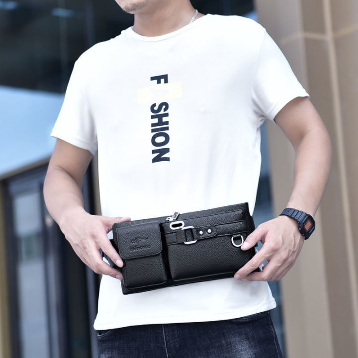 ZePo Chest Bag Men's Genuine Leather Waterproof Waist Bag Men New Work ...
