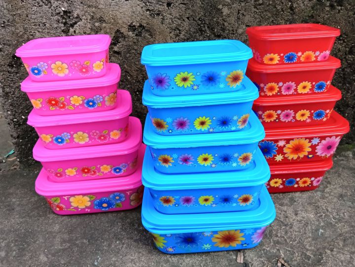 wadah set 5 susun viral 1 set 5 wadah kotak motif bunga dengan tutup ...