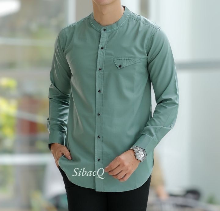 Kemko Polos Lengan Panjang Bahan Cotton Toyobo Fodu Warna Sage Milton ...