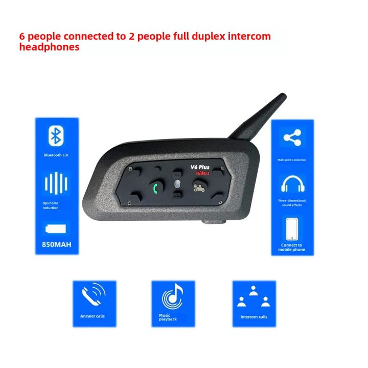 Motorcycle Helmet Bluetooth Intercom V6-1200 Full Duplex Real Time ...