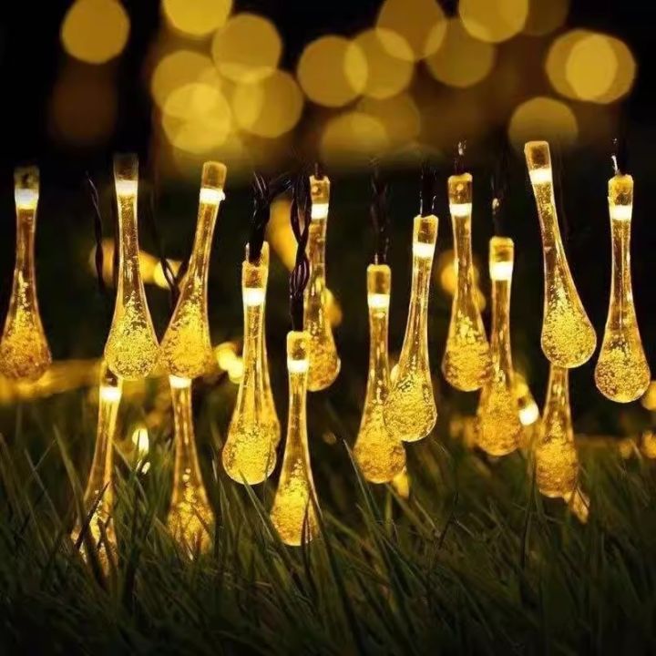 Solar LED Water Drop Lights Holiday String Light Waterproof Fairy ...