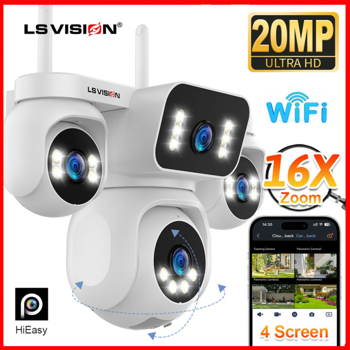 LS VISION New 20MP 4 Lens 4 Screen 16X Zoom PTZ WIFI CCTV Camera ...