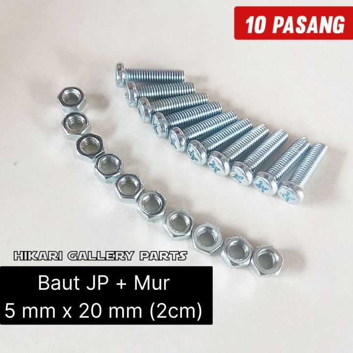 [10 Set] Baut JP + Mur 5x20mm Galvanis / Diameter 5mm panjang 20mm (2cm) harga untuk 10 pasang ...