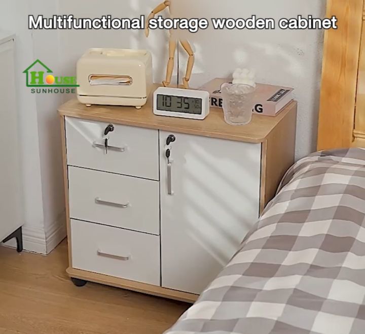 【Solid Wood】File Cabinet Office Small Cabinet Modern With Lock Drawers ...