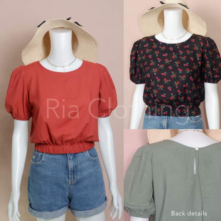 RIA Clothing | Nikki Puff Sleeves Round Neck Blouse Korean Bkk Bangkok ...