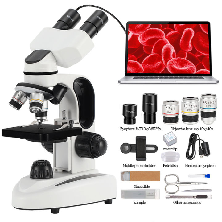 40X-1000X composite binocular microscope, dual LED illumination, with ...