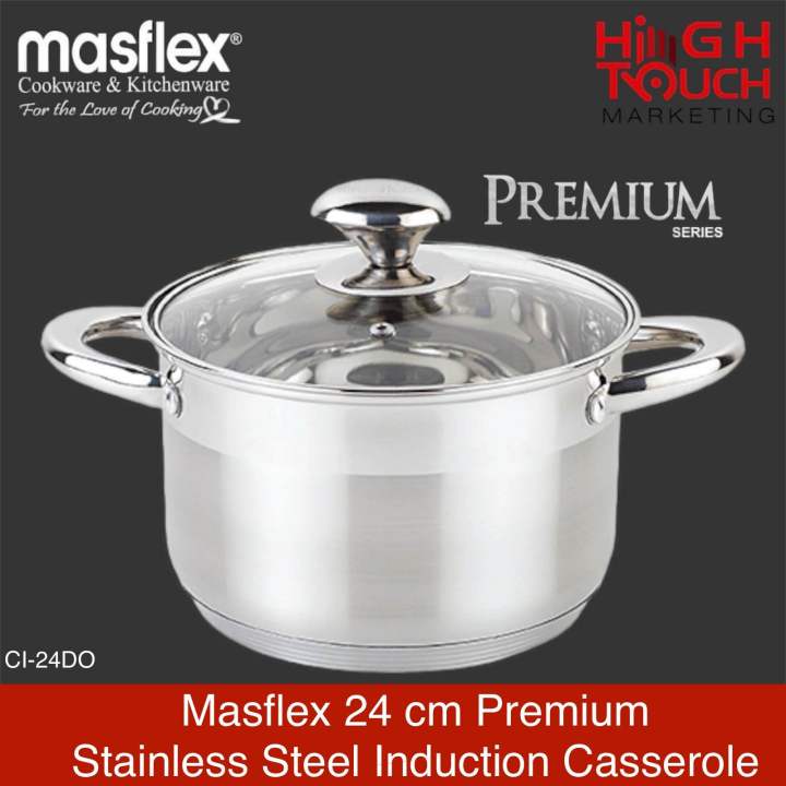 Masflex 24 cm Premium Stainless Steel Induction Casserole With Tempered ...