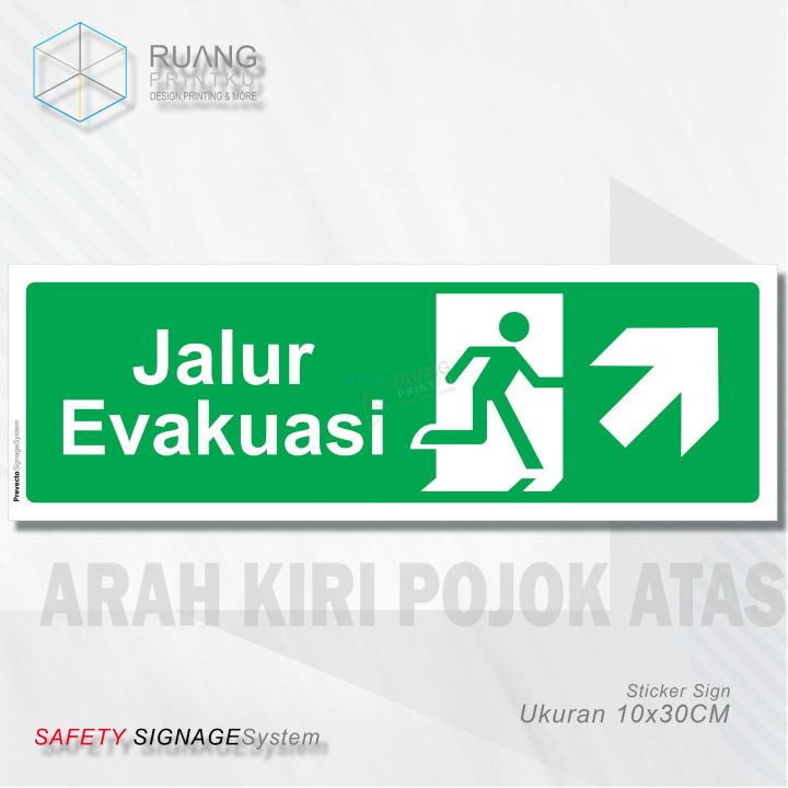 Sticker Safety Sign Rambu K3 Jalur Evakuasi Arah Pojok Kanan/Kiri Atas | Lazada Indonesia