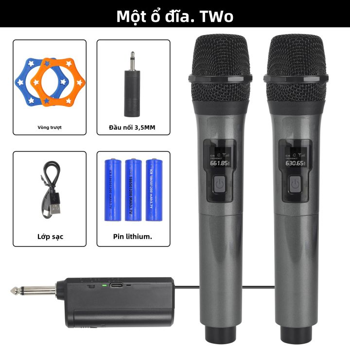 Bộ Micro Không Dây UHF 2 Kênh, Micro Cầm Tay Động, Dùng Cho Tiệc Tùng ...