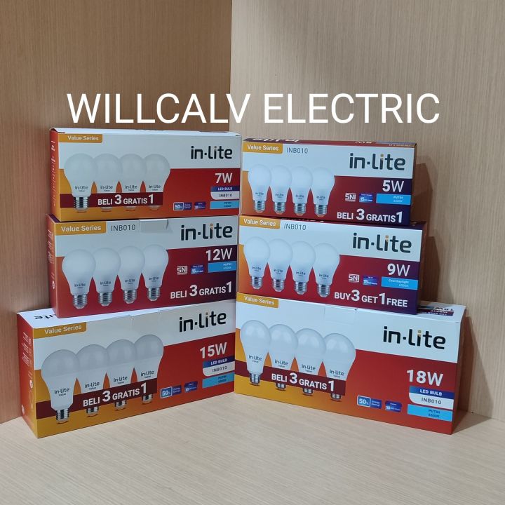 Lampu led paket Inlite In-Lite pack 3 free 1 5W 7W 9W 12W 15W 18W ...