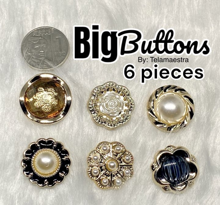 [6pcs.] Big Crimping Rose Gold Coated Faux Pearl Buttons For Garment ...