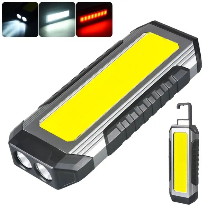 USB Rechargeable COB Work Light LED Flashlight Power Bank 18650 ...