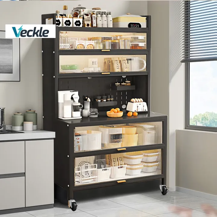 Veckle Carbon Steel Multi-Layer Kitchen Storage Rack with Door and 5cm ...