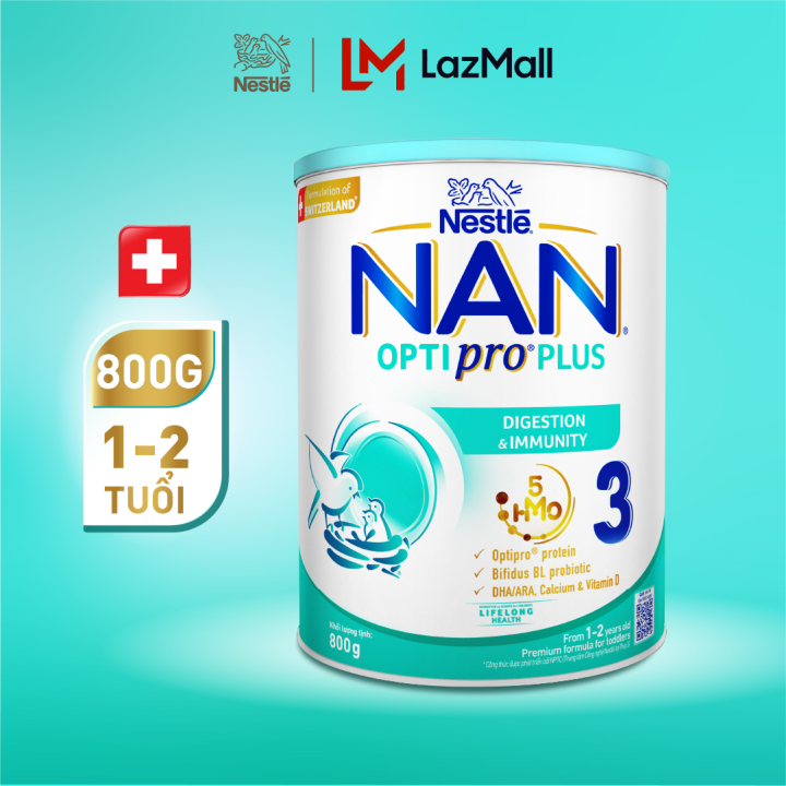 Sữa bột Nestlé NAN OPTIPRO PLUS 3 với 5HMO xuất xứ Thụy Sĩ - Hộp 800g cho bé từ 1- 2 tuổi - Sữa ...