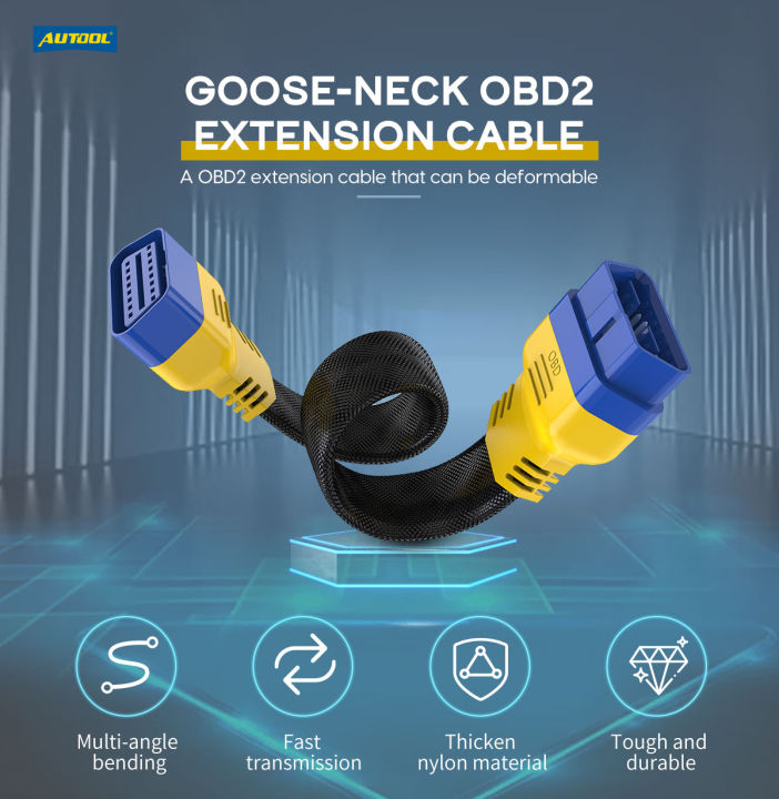 🔥AUTOOL Car 30cm Shapeable OBD Extension Cable(Compatible For ELM327 ...