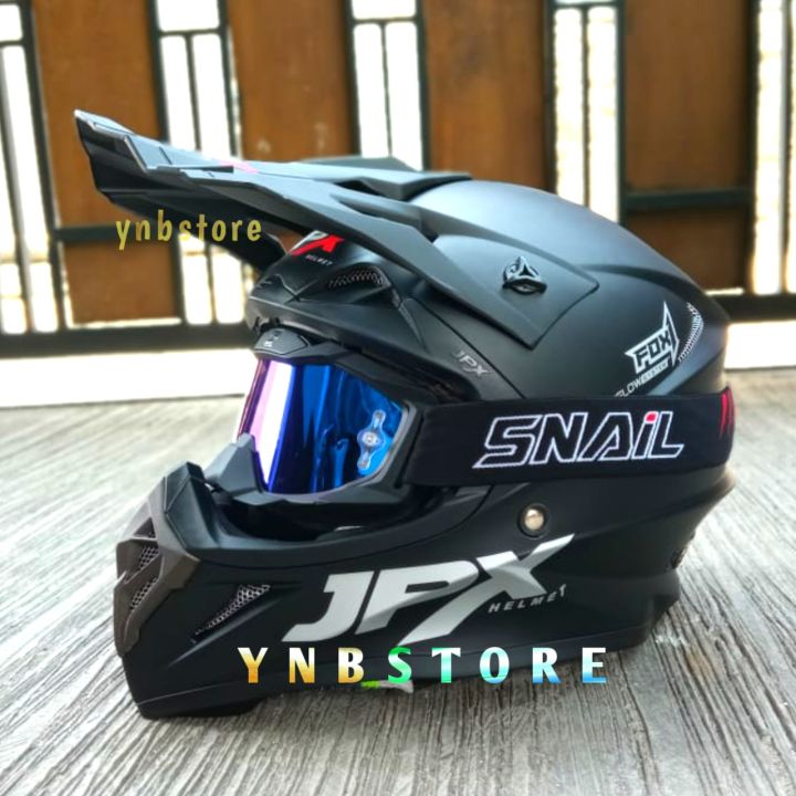 Helm JPX Cross Fox1 Solid Polos Black Doff + Google Snail Mx30 Mx36 ...