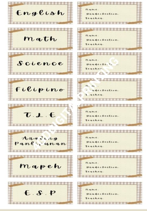 checkered Subject & Name label sticker set | Lazada PH