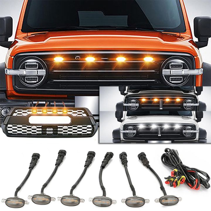Universal Car Front LED Grille Light Smoked Amber White 4LED Grill ...