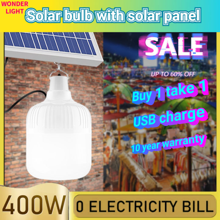 💡WONDER💡 Solar Bulb with Solar Panel Solar Powered USB Rechargeable LED ...