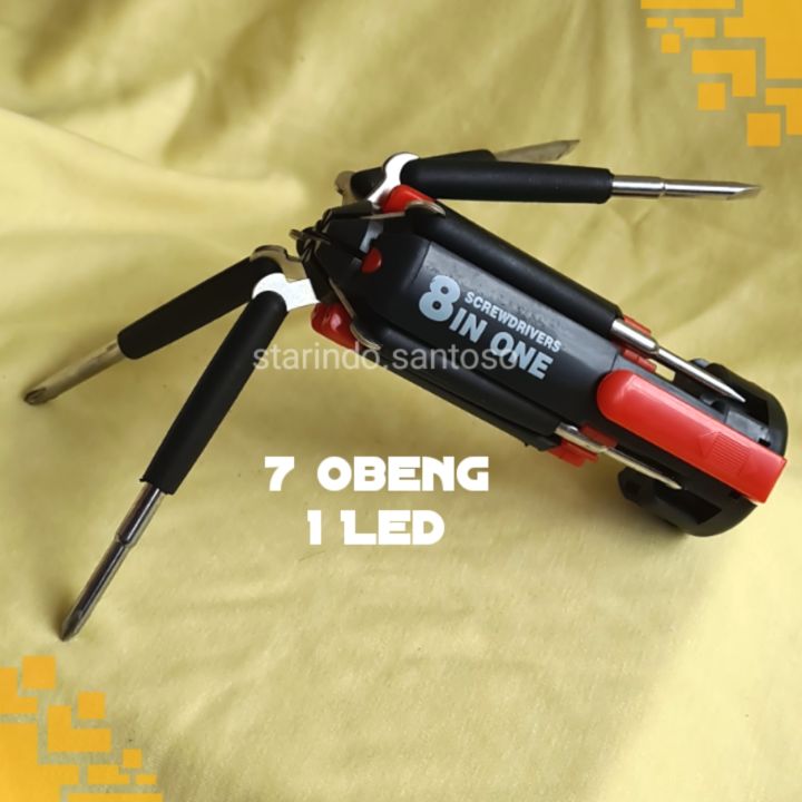 8 in 1 OBENG SET senter 1 LED MULTIFUNGSI plus minus screwdriver tools ...