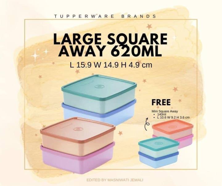 Tupperware Large Square Away (4) 620ml | Lazada