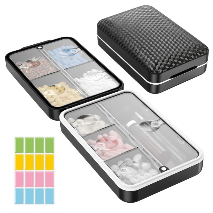 Weekly Pill Organizer with Labels - 8 Compartments Travel-Size ...