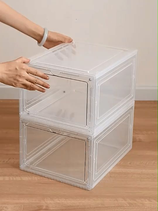 Foldable Shoe Boxes US Size 12 Clear Acrylic Shoe Storage Organizer Box ...