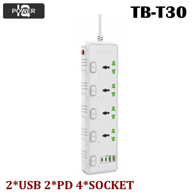 TB-T30 2 USB Port 2 PD Type-C Port 4 Power Strips Plug Universal Power ...