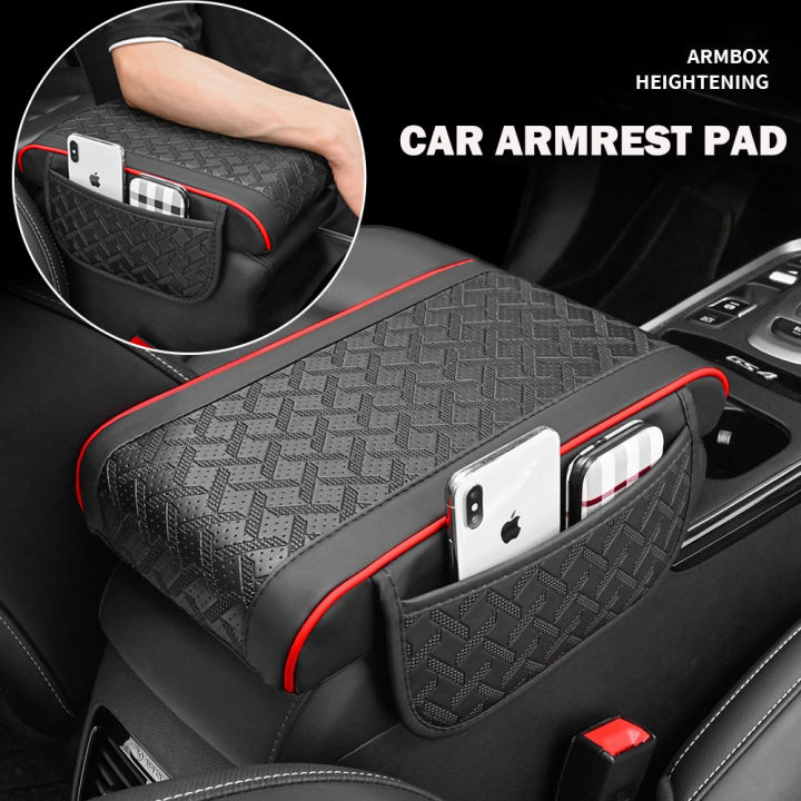 Leather Car Armrest Booster Pad Protective Cover Center Console Arm ...
