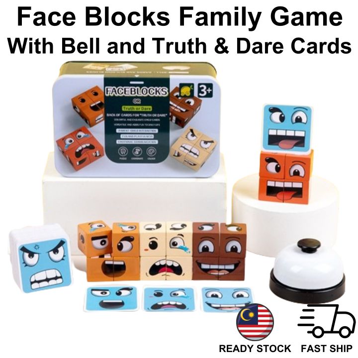Face Blocks Game Face Changing Emoji Cube Wooden Building Block with ...