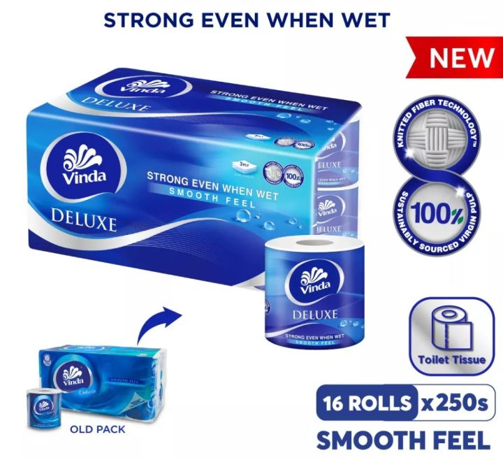 Vinda Deluxe Smooth Feel Soft Toilet Paper Roll 3ply (1pack 16 rolls ...