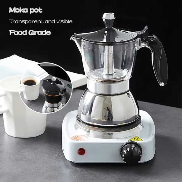 200ml Moka Pot Espresso Maker Food Grade 4 Cup Stovetop Crystal Glass ...