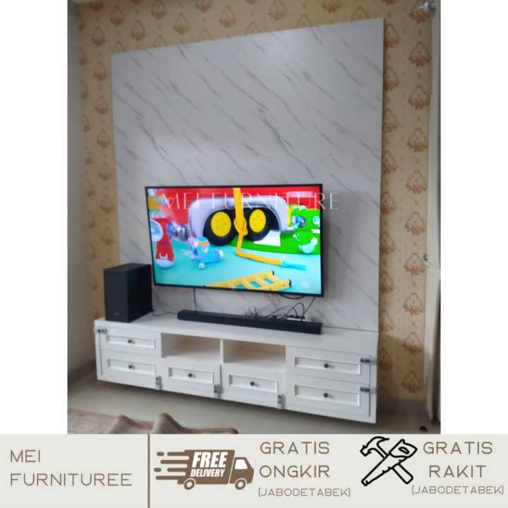 Papan backdrop tv modern motif marmer tanpa meja - Wallpaper belakang ...