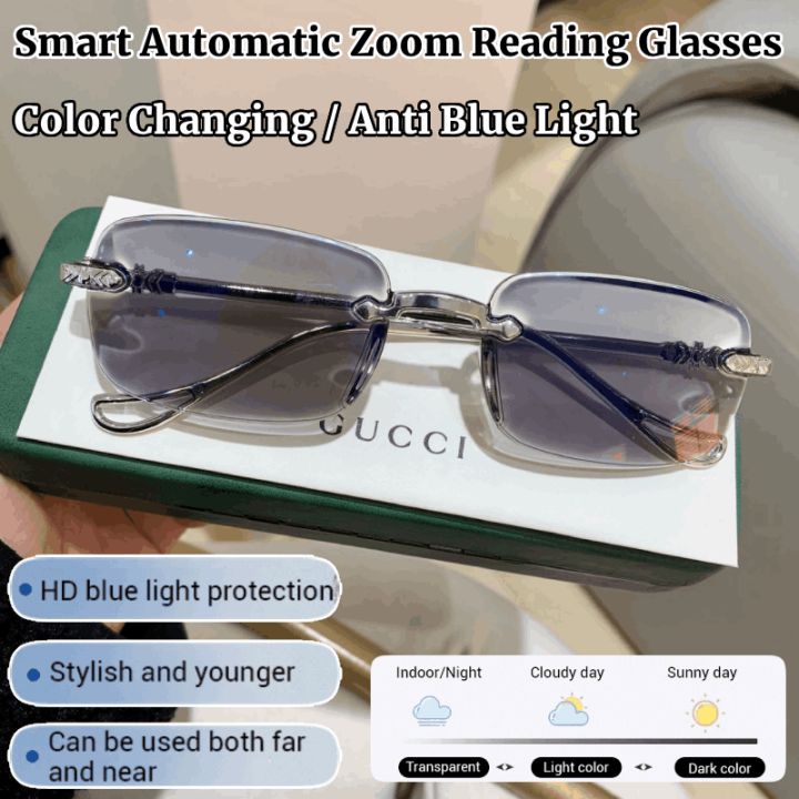 Smart Automatic Zoom Reading Glasses Color Changing Anti Blue Light ...