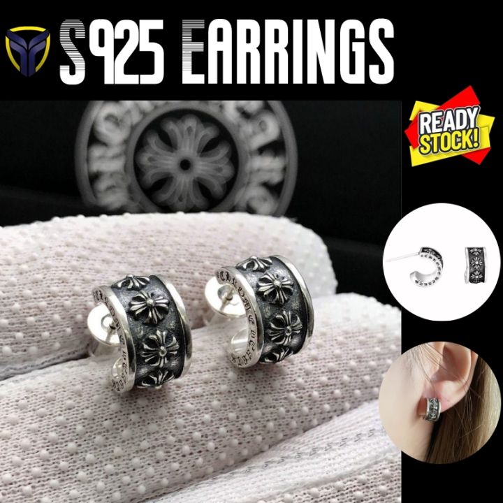 2024 S925ย้อนยุคสีเงินรูปตัว C ไขว้กันรุ่นเดิมต่างหูห่วงกระดูกอ่อนเล็บไม่แพ้ฮิปฮอปโกธิคไม่ซีดจาง ...